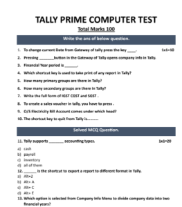 TALLY PRIME PRACTICE TEST PAPER , worksheet & Assignment - AAET Classes